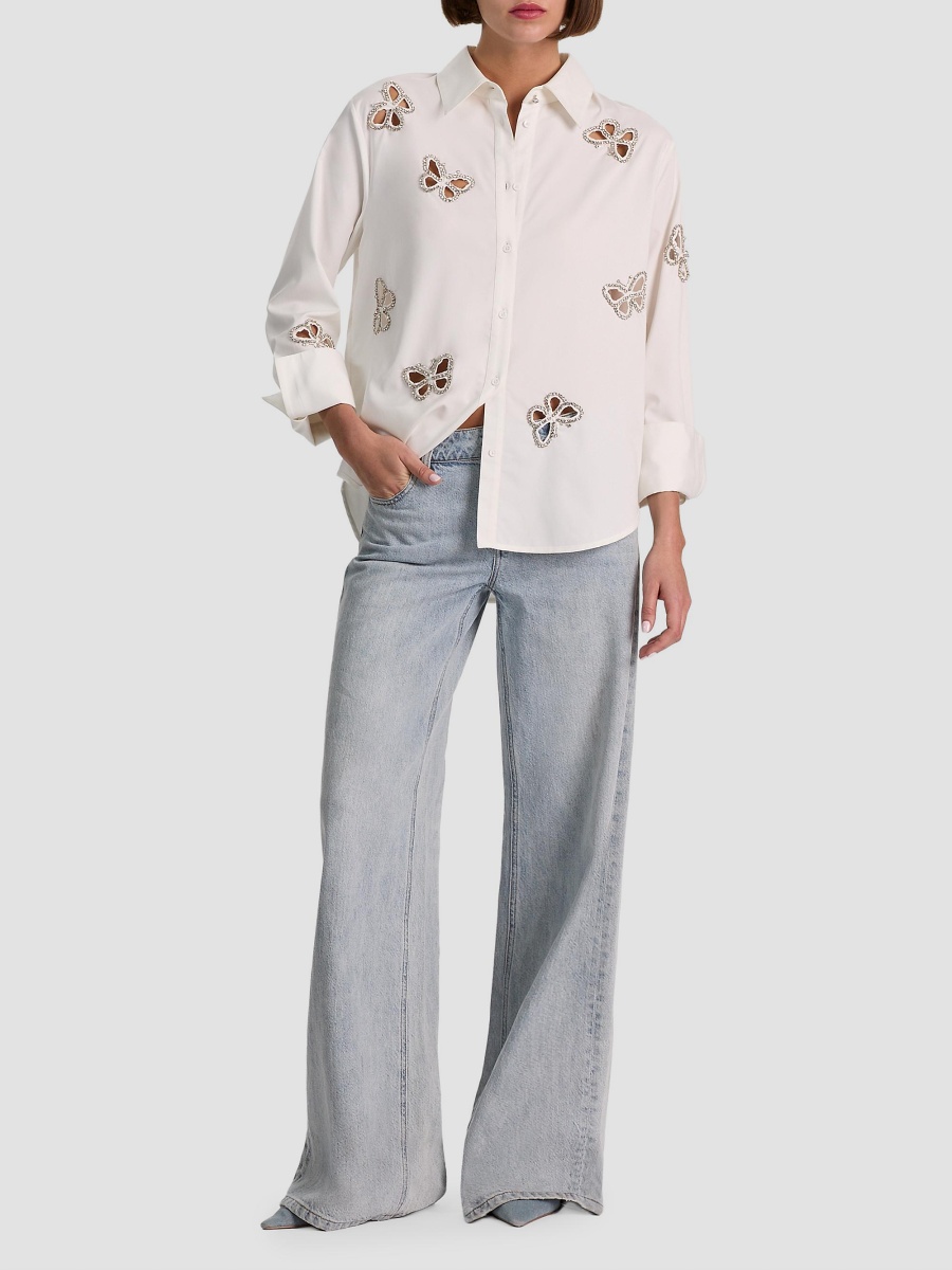 ALICE + OLIVIA finely embellished button-front shirt